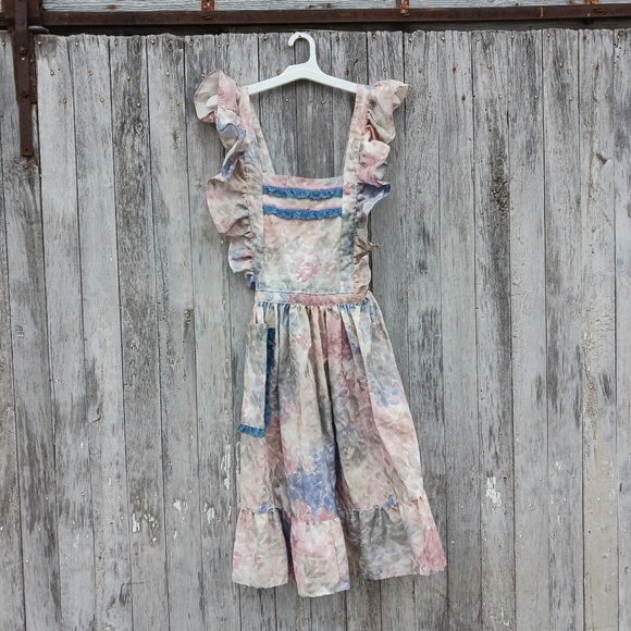 Other | Vtg Floral Ruffle Pinafore Style Apron Handmade One Size ...